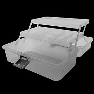 Auniwaig Portable Handled Storage Organizer Box 33cm Plastic Sewing Box Multipurpose Art Tool Container Case Transparent Box with Removable Tray for Art Craft and Cosmetic (33x20x15cm) 1pcs