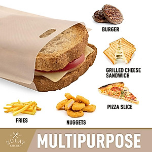 Generic Toaster Bags,Non Stick Reusable Toaster Bags,Washable Heat Resistant Sandwich Bag Pockets for Grilled Cheese,Pizza,Easy to Clean for Grilled Cheese (4), 6.5X6.4inch, Brown