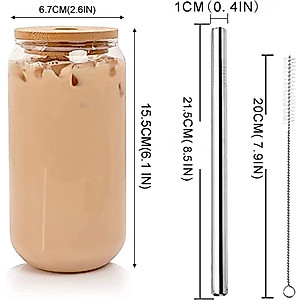Reusable Drinking Glasses with Bamboo Lids and Stainless Straw,20 OZ(4 Packs) Drinking Glasses Iced Coffee Cup Can Shaped Glass Boba Cups Large Pearl Juices Cocktail Travel Bottle Camping Gifts