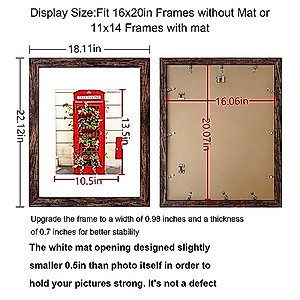 SESEAT 16x20 Picture Frame Brown, Display Pictures 11x14 with Mat or 16x20 without Mat, Photo Frames Wall Gallery, 1 Pack