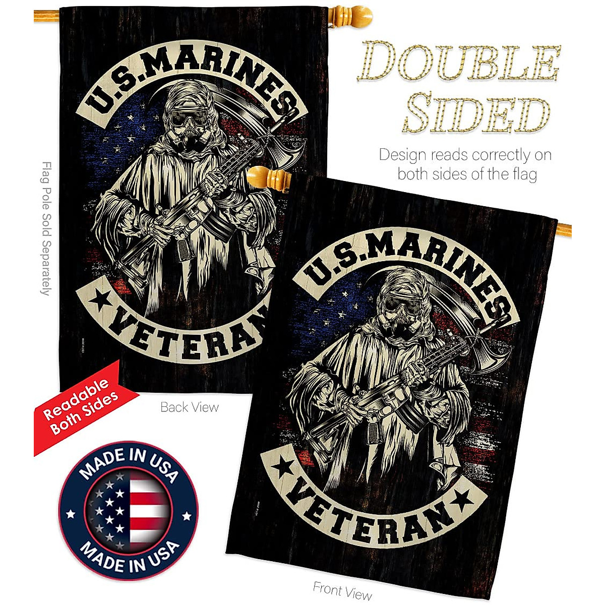 Marines Veteran House Flag - Armed Forces Marine Corps USMC Semper Fi United State American Military Retire - Decoration Banner Small Garden Yard Gift Double-Sided Made In USA 28 X 40