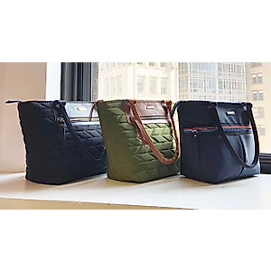 Joan & David Quilted Nylon Insulated Reusable Lunch Bag Tote Organizer Box with 12oz Water Bottle for Work Travel (Black)