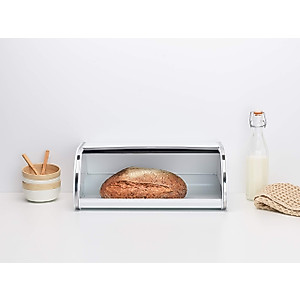 Brabantia Roll Top Bread Box (Fresh White) Large Front Opening Flat Top Bread Box, Fits 2 Loaves, Ideal for Kitchen Counter