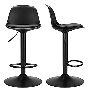 Finnhomy Bar Stools Set of 2, Swivel Barstools with Footrest and Ergonomic PP Back, Counter Height Adjustable Modern Counter Stools for Kitchen, Black