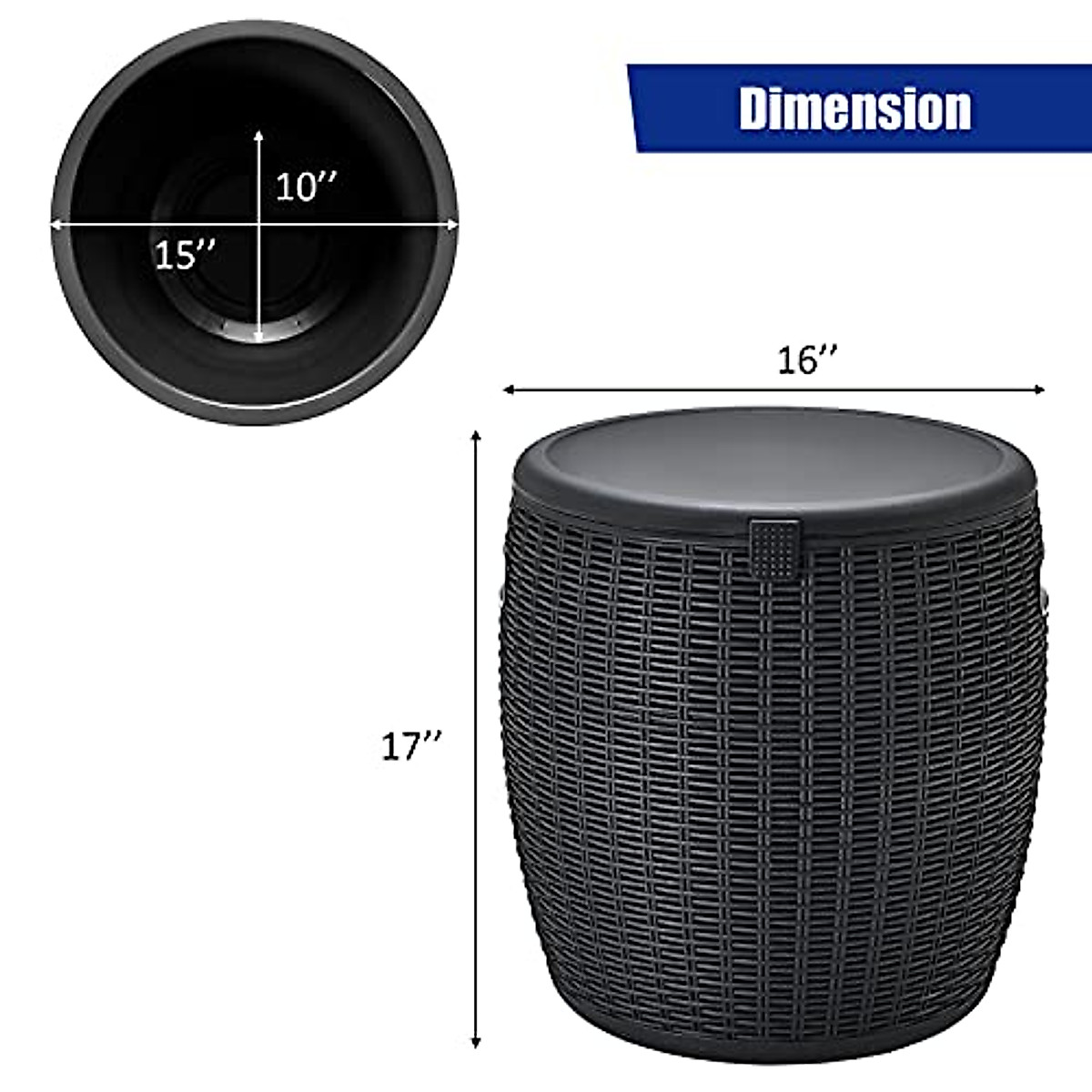 Giantex 9.5 Gallon Ice Cooler, Wicker Round Ice Chest, Outdoor Beer Wine Ice Bucket, Top Lid Side Handles Drainage Plug, Weather-resistant Patio Cool Bar Table for Cocktail Party Poolside Deck (Black)