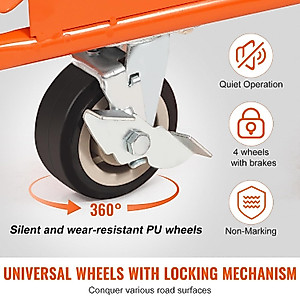 VEVOR Drywall Cart, 3000 LBS Panel Dolly Cart with 45.28" x 21.8" Deck and 5" Swivel Wheels, Heavy-Duty Drywall Sheet Cart, Handling Wall Panel, Sheetrock, Lumber, for Garage, Home, Warehouse