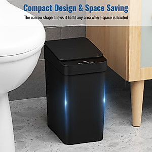 LMQML Bathroom Trash Can, 4 Gallon Automatic Motion Sensor Touchless Garbage Can; with Extra Trash Container, Waterproof Trash Bin with Lid, Smart Electric Trash Can for Kitchen, Office, Bedroom-Black