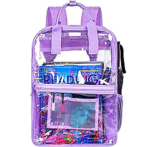 TXHVO Clear Backpack, Heavy Duty Transparent Bookbag, See Through PVC Backpacks for Women - Purple
