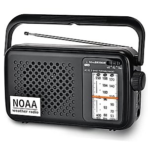 SilvaBRYSON NOAA Weather Portable Transistor Radio,Emergency AM/FM Radio Plug in Wall or Operated by 2 x D Batteries with Big Speaker, Best Reception, Large Tuning Knob, Clear Dial, Earphone Jack
