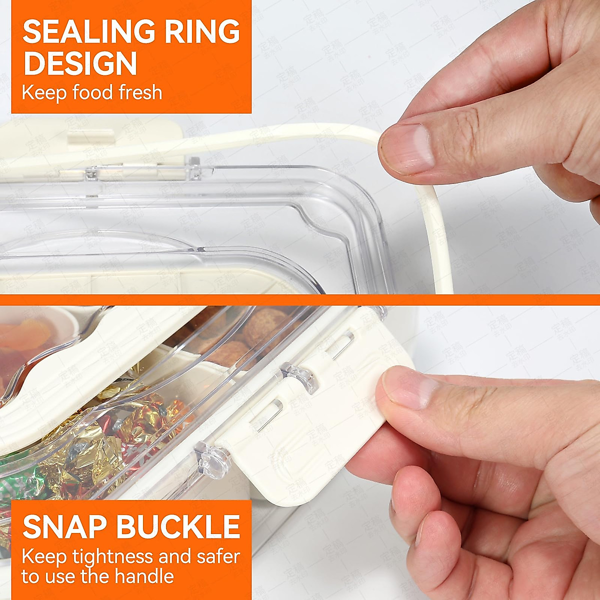 Portable Snack Containers for Kids, Lunchable Containers for Kids Adults,Reusable Snack Box Travel Veggie Tray with Lid, Divided Serving Tray with Handle for Travel Movie Night (6 compartment)