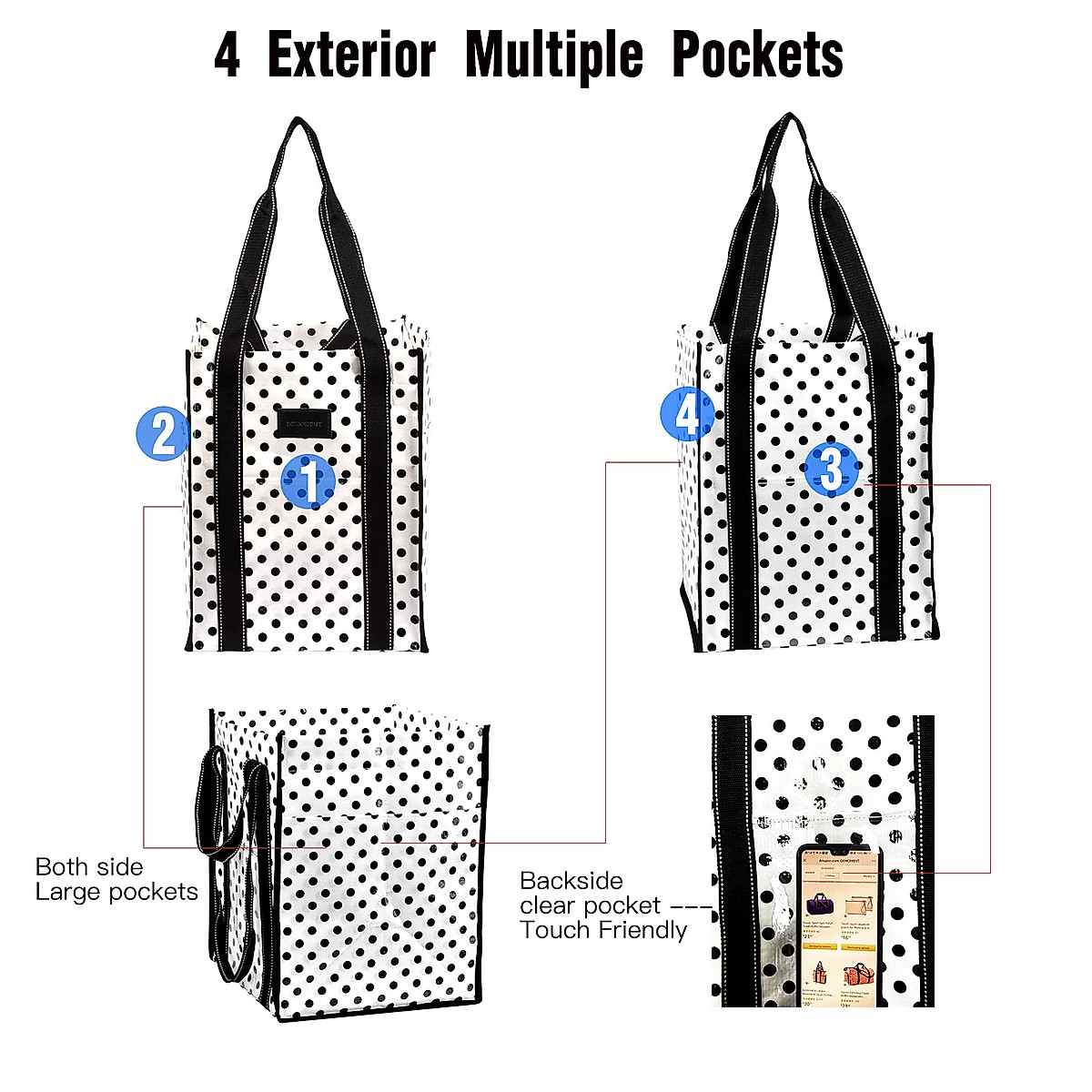 DEMOMENT Reusable Grocery Bags foldable With Pockets Reinforced Handles Bottom WaterProof For Shopping Beach Storage Carrier