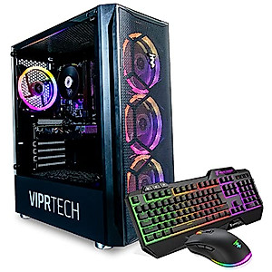 ViprTech Mutineer Gaming PC Desktop - Intel Core i7 (3.8GHz), GeForce GTX 1660 Super 6GB, 16GB RAM, 512GB NVMe SSD, RGB Keyboard Mouse Mousepad, WiFi, Bluetooth, Win 10 Pro, Streaming, Editing, Black
