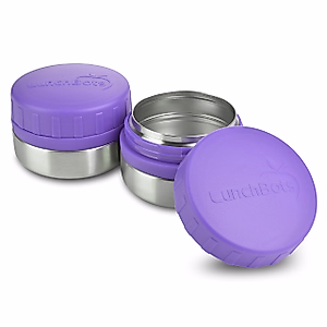 LunchBots Rounds Leak Proof 4 oz. Stainless Snack Container Jar, Set of 2, Purple Lids