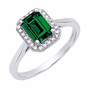 Dazzlingrock Collection 7X5 MM Emerald Cut Lab Created Emerald & 0.10 ct Natural Round Diamond Engagement Ring | 10K White Gold, Size 8