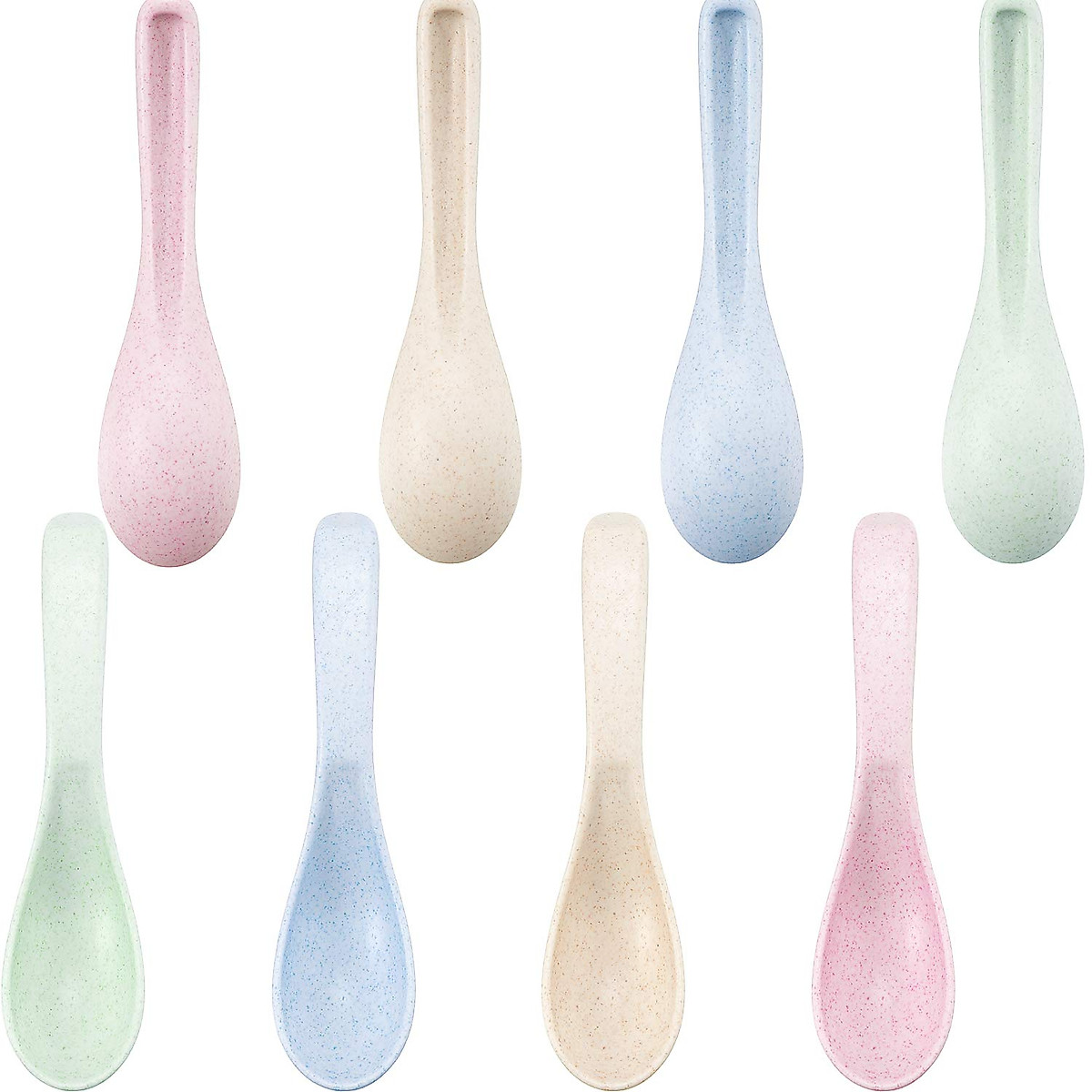 Outus 8 Pieces Wheat Straw Plastic Spoon Dinner Spoon Portable Wheat Straw Soup Spoon Dishwasher and Microwave Safe Spoon
