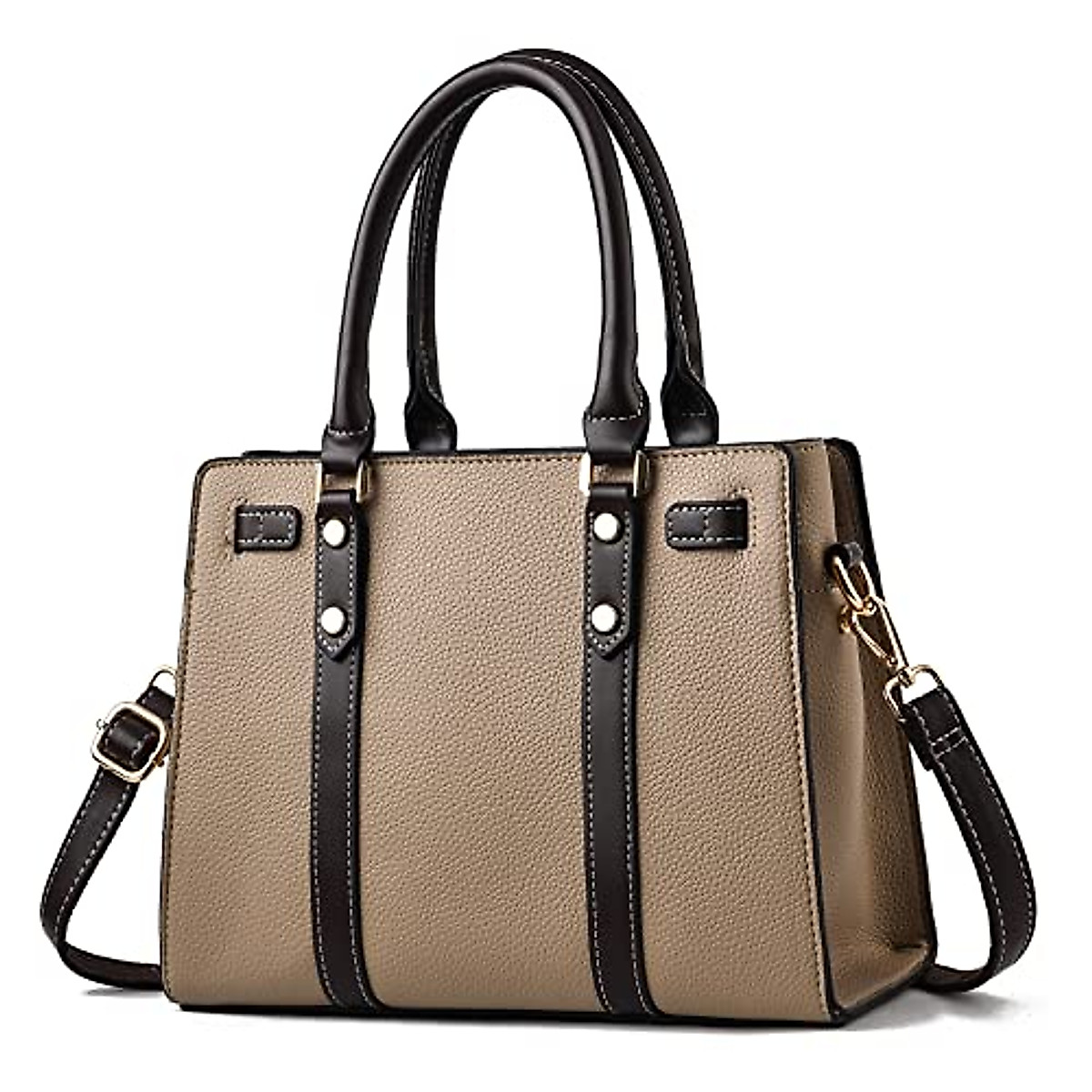 Vegan Leather Satchel Purses and Handbags for Women Top-Handle Tote Bag with Crossbody Strap - Khaki