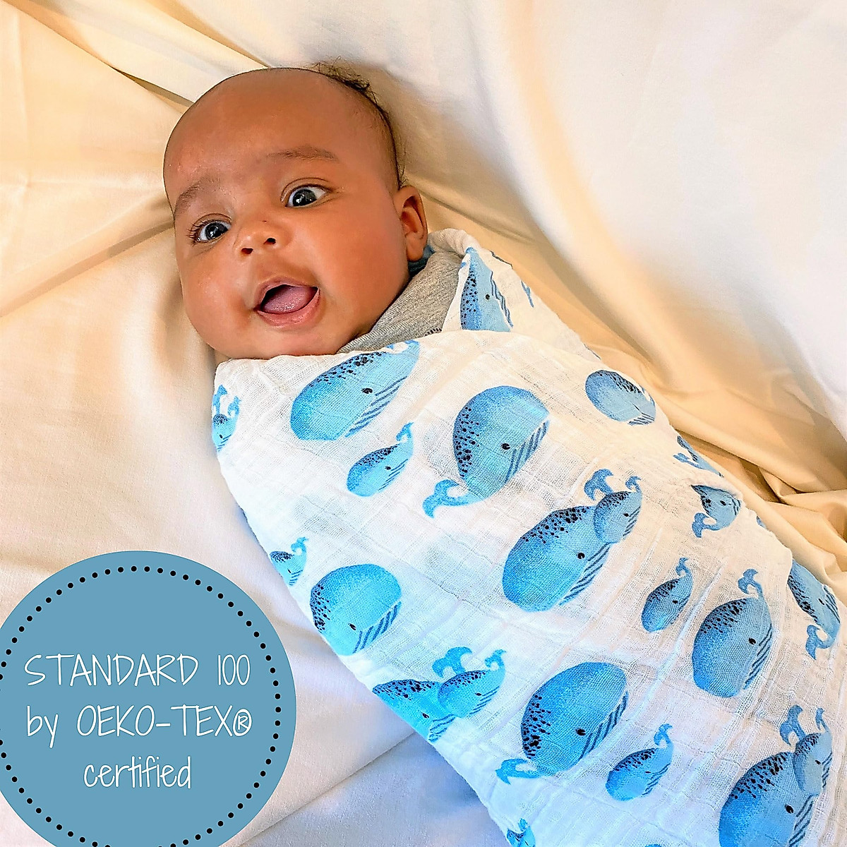 LollyBanks Swaddle Blanket | 100% Muslin Cotton | Newborn and Baby Nursery Essentials for Boys, Registry | Ocean Shark and Whale 3 Pack