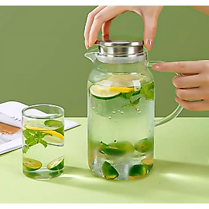 Glass Pitcher，85oz/2500ml Jug with Lid,Glass Carafe for Hot/Cold Water, Iced Tea Pitcher, Pitcher for Coffee