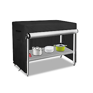 Bitubi 48 Inch Outdoor Prep Table Cover with Split Zipper, Waterproof Stainless Steel Grill Cart Cover for Patio Table - 48''L x 30''W x 35''H (Black)
