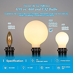 Brighfivey Frosted LED Globe Light Bulb, Warm White 2700K CRI 90, 600LM 6W E26 Medium Base, Light Bulbs 60 Watt Equivalent G30/G95 Dimmable Edison Bulb, 1 Pack