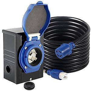 Yaheeda 4 Prong 30 Amp Generator Cord,Pre-Drilled Power Inlet Box Combo Kit, NEMA L14-30P to L14-30R Generator Extension Cord with NEMA L14-30P Generator Inlet, ETL Listed (15FT (Pre-Drilled))
