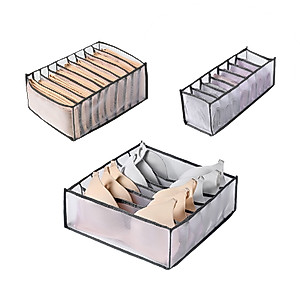 JIESMAERT Wardrobe Clothes Organizer Large Mesh Clothes Storage Containers Foldable Closet Organizer Bins, Visible Grid Storage Box for Bra, Underwear, Socks, Skirts, T-shirts, Jeans Pack of 3