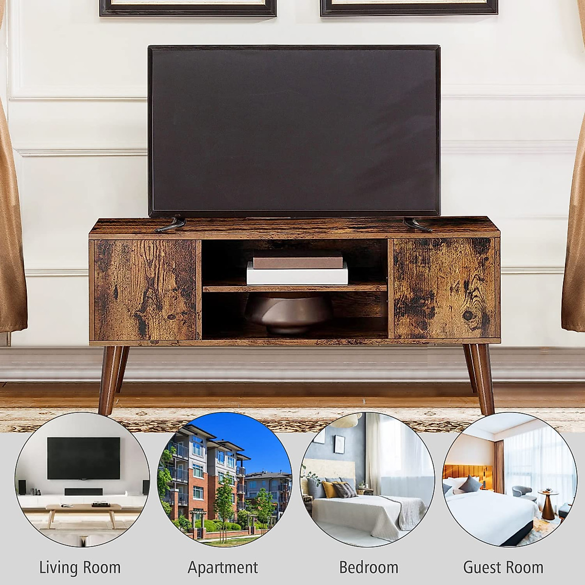 Zanzio ZA-LTV08BX 43.4" W Farmhouse TV Stand, Brown