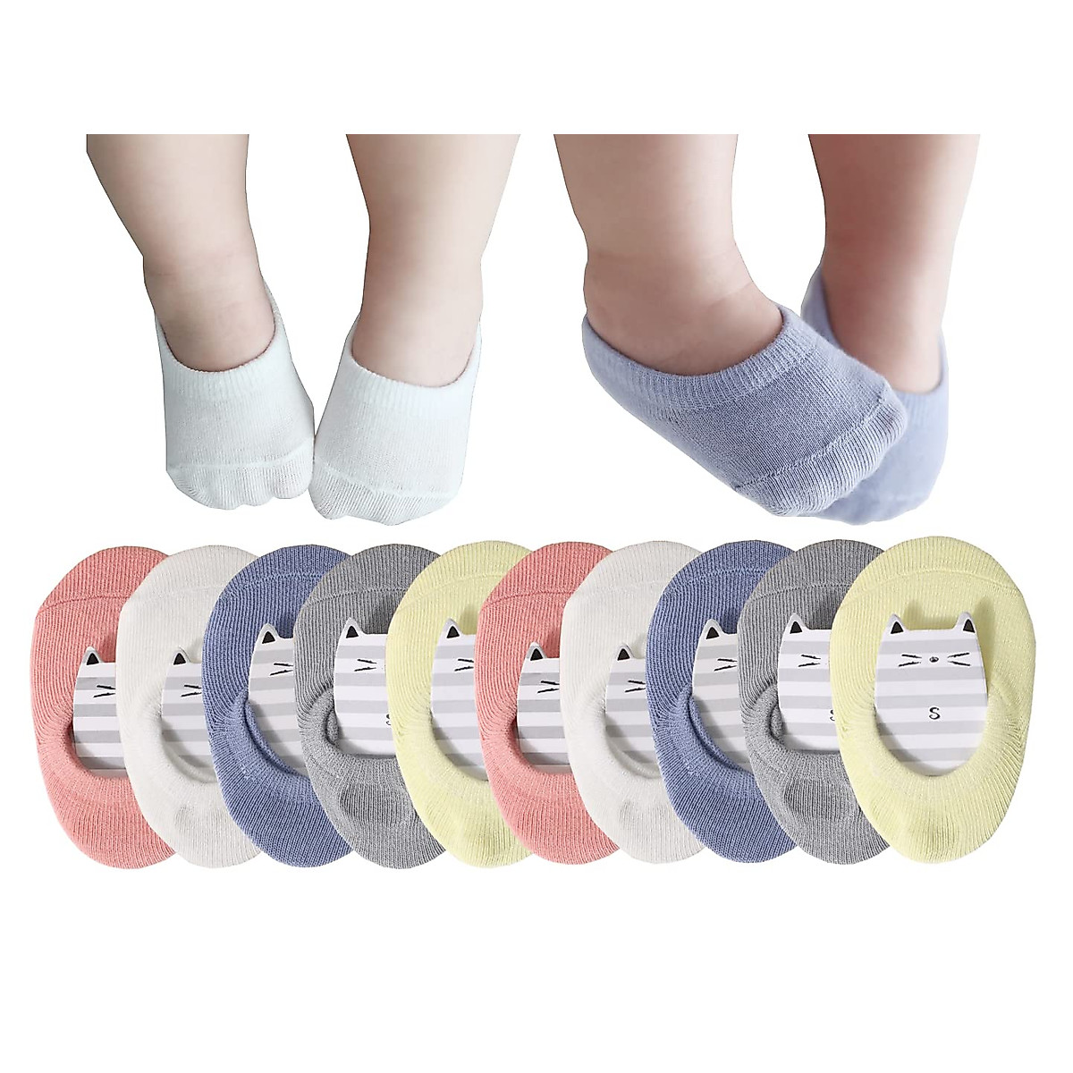 CHUNG Baby Grip Socks Boys Girls Toddler No Show Cotton Anti Slip Non Skid Invisable Summer Thin Low Cut,10 Pack, Solid Color,M