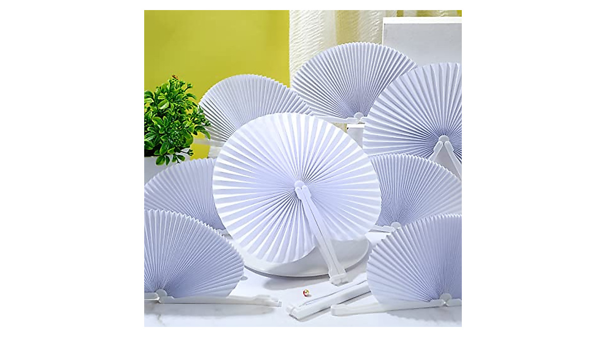 100 White Paper Folding Fans | Wedding & Party Favors