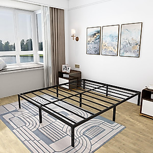 Caplisave King Size Bed Frame Metal Platform, 14 Inch High Heavy Duty King Bed Frames, Max 3500lbs Sturdy Metal Support,Underbed Storage，Easy Assembly，No Box Spring Needed，Black