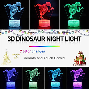通用 Dinosaur Night Light Toys 3D Lamp for Kids 7 Colors Changing with Smart Touch & Remote Control & Timer for Boys Bedroom Decor As Birthday Gifts Idea