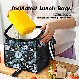 VLM Lunch Bags for Women,Leakproof Insulated Floral Lunch Box with Adjustable Shoulder Strap Reusable Zipper Cooler Tote Bag for Work,Picnic,Camping