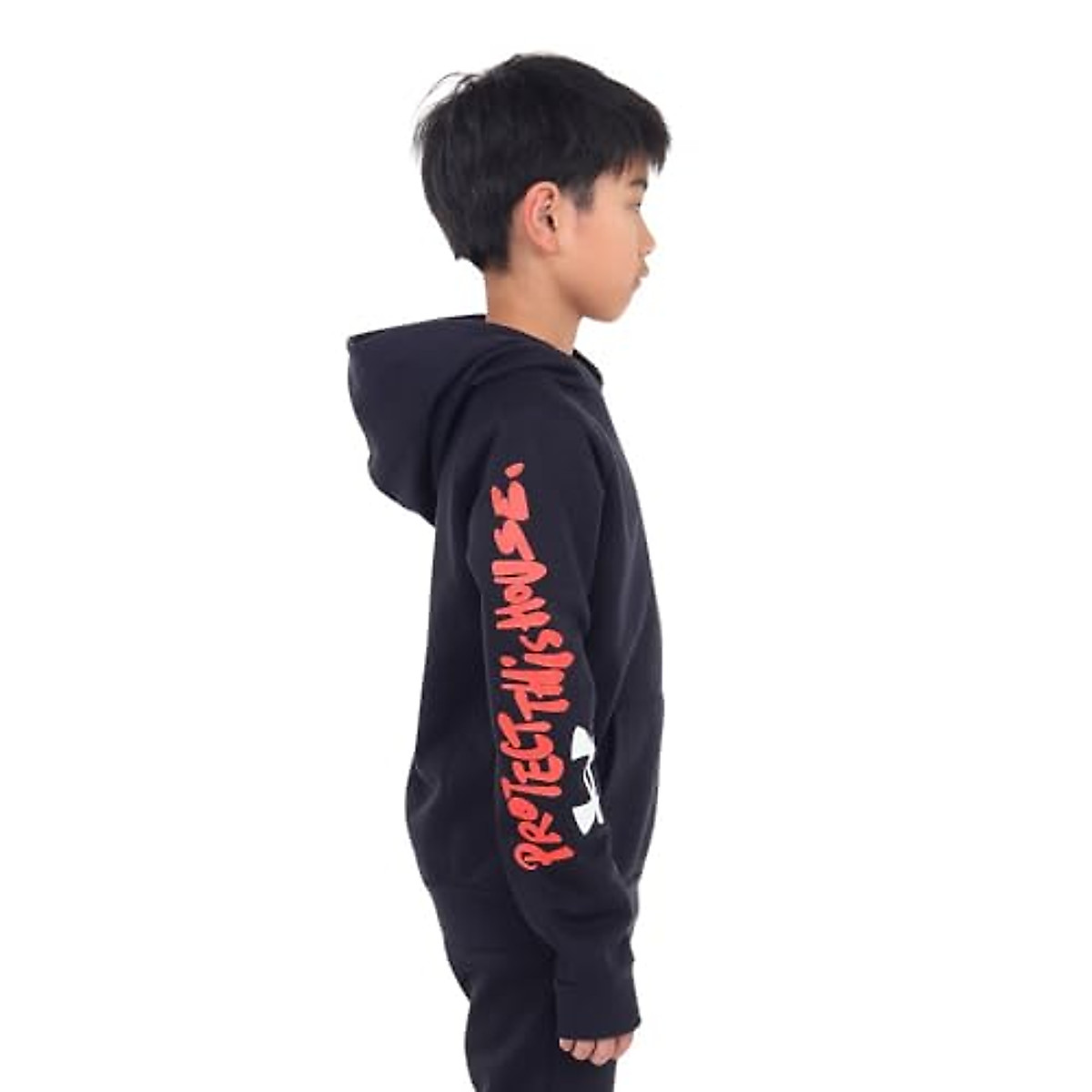 Under Armour boys Rival Fleece Graphic Hoodie, (001) Black/Beta/White, Large