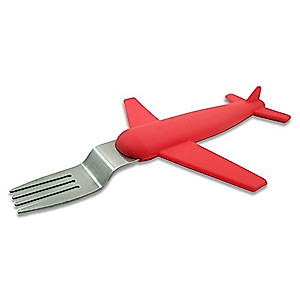 Kids' Airplane Fork & Spoon Set, Stainless Steel & Silicone