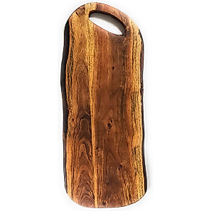 FEATHERLEE - Extra Large Premium Natural Live Edge Acacia Charcuterie Cheese Board Serving and Cutting Tray with Round Handle