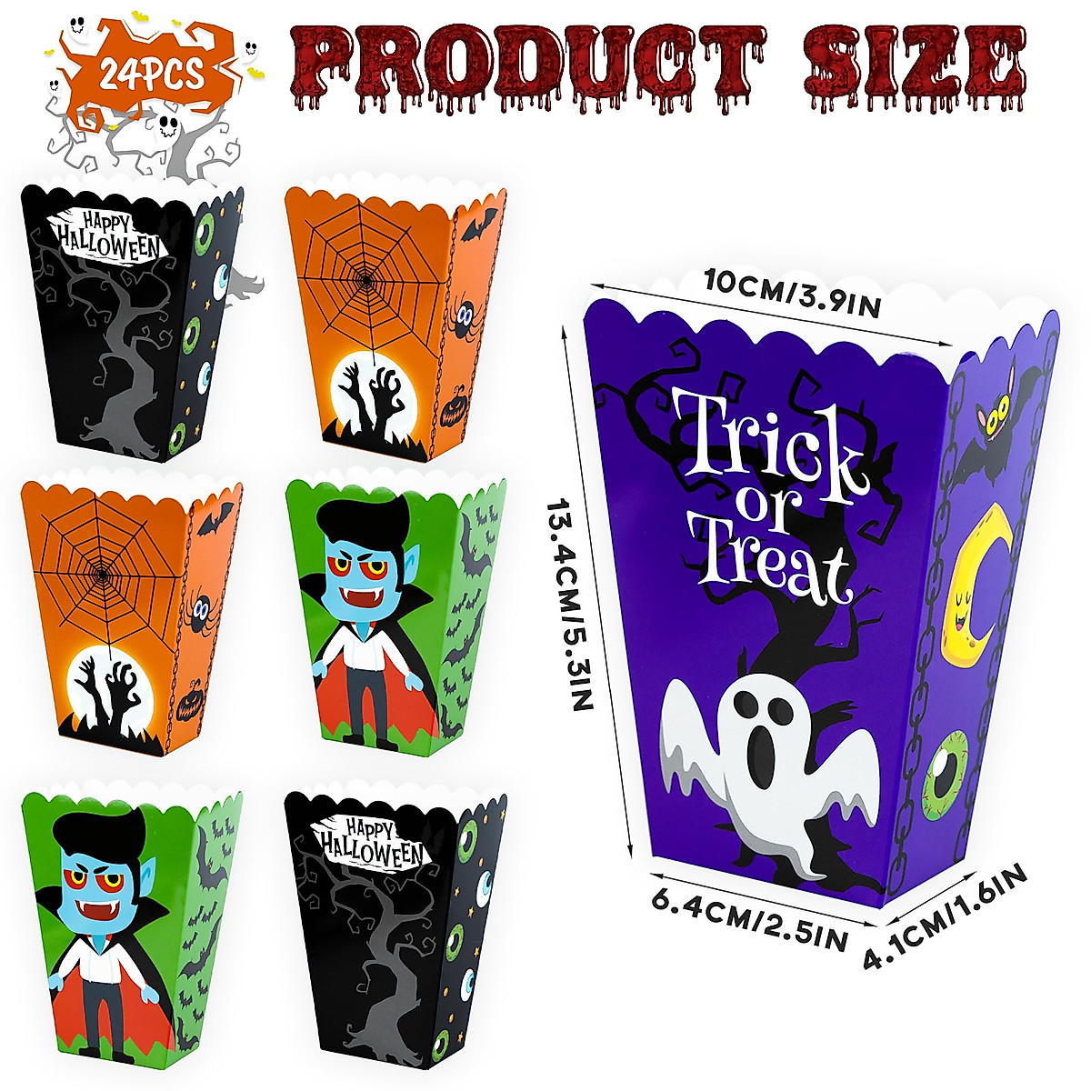 Halloween Popcorn Boxes 24 PCS Trick or Treat Snack Boxes Candy Cookie Container Decorations Halloween Party Supplies