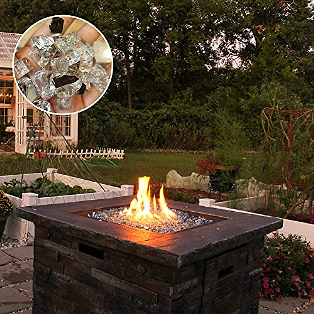 Z Zennister Fire Pit Glass Rocks,  High Luster, 1/2" Reflective Tempered Fire Glass in Silver, 10 Pound Jar  for Natural or Propane Fireplace, Crushed Glass Stones for Firepit, Garden or Patio