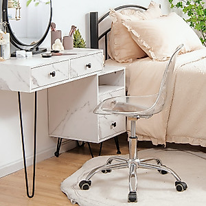 Giantex Acrylic Desk Chair, Clear Armless Office Rolling Chair, Height Adjustable Leisure Ghost Chair w/Chromed Base, Modern Cute Vanity Chair, Swivel Computer Chair for Home Office