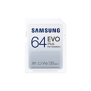 SAMSUNG EVO Plus Full Size 64 GB SDXC Card 130MB/s Full HD & 4K UHD, UHS-I, U1, V10 (MB-SC64K/AM)
