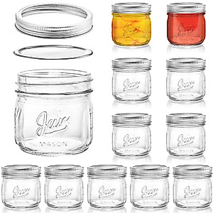 Lyellfe 12 Pack Wide Mouth Mason Jars, 12 Oz Glass Canning Jars with Airtight Lids, Clear Mason Spice Jars for Jam, Honey, Jelly, Sauces, Yogurt