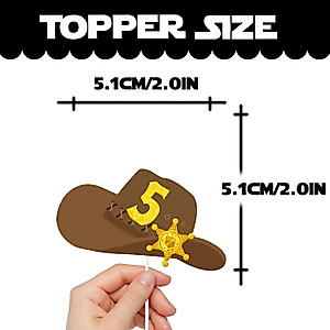 18pcs Gold Glitter Cowboy Hat 5 Dessert Cupcake Topper Cow Country Western Bull Riding Bull Rider Competition Theme Decor Supplies Boy Girl Happy 5th Birthday Party Decorations