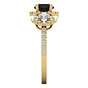 1.75ct Round Cut Halo Solitaire 3 stone Natural Black Onyx Engagement Promise Anniversary Bridal Ring 18K Yellow Gold 3.5