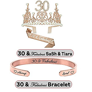 30 & Fabulous, Bracelet and Sash & Tiara For 30th Birthday Decorations For Women, Happy 30th Birthday Decorations Her, 30th Birthday Gift Ideas, 30th Birthday Gifts For Women, Dirty 30 Birthday
