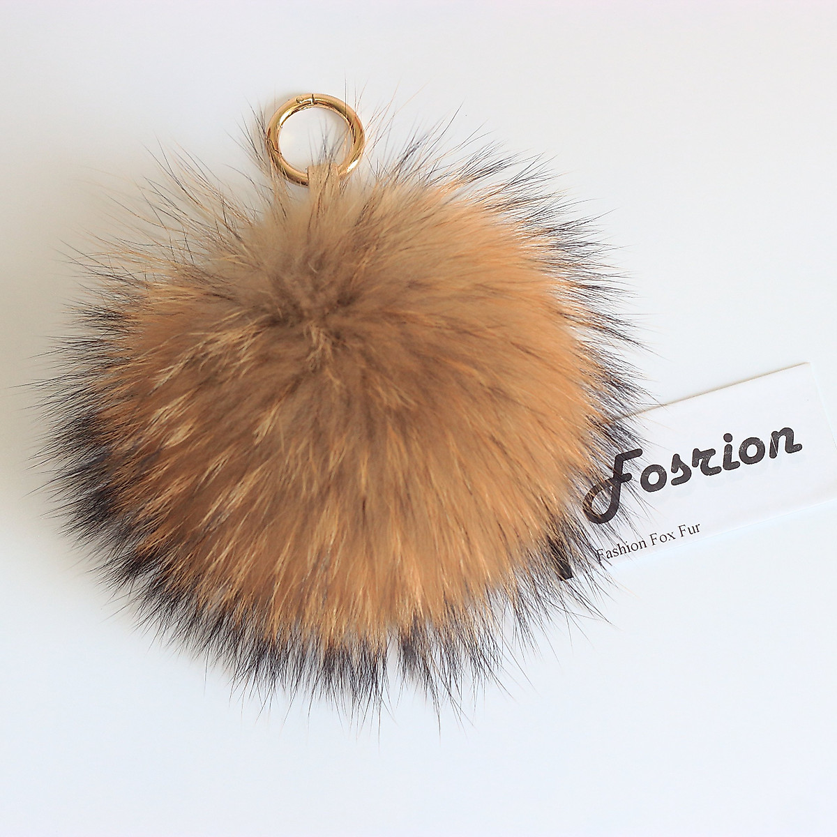 Fosrion 6.3" Diameter Big Raccoon Fur Pom Ball for Shoes Boots Hat Handbag Charms DIY Snap Button or Clasp (Clasp, Natural)