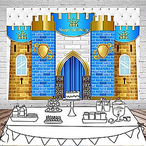 Mocsicka Royal Prince Birthday Backdrop Medieval Castle Happy Birthday Party Decorations Banner 7x5ft Boy's Birthday Photography Background
