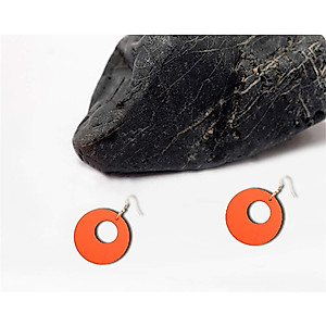 Ethnic Occident Fashion Women's Wood Geometric Earrings Ear Studs Hook Wooden Drop Dangle Gift (Orange)