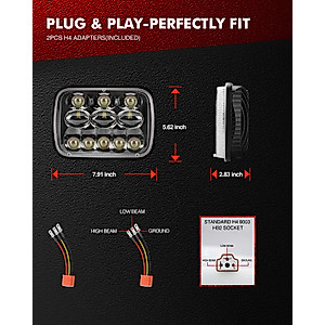Torchbeam 7x6 5x7 Led Headlights 300% Brighter Upgraded Led Sealed Beam Headlamps with High Low Beam H6054 6054 Led Headlights Replacement for YJ Cherokee XJ Savana Truck with H4 Adapters