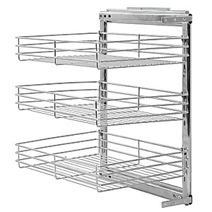 xiannv 3-Tier Pull-Out Kitchen Wire Basket Pull Out Spice Rack, Blind Corner Cabinet Pull Out, Pull Out Shelf Storage for Kitchen Base Cabinet Organization Silver 18.5"x13.8"x22"