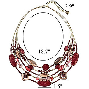 COIRIS Multi Layer Beaded Illusion Wire Collar Statement Necklace for Women (N0016-Maroon)
