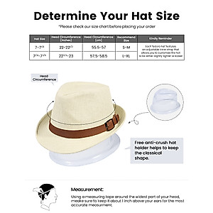 Simplicity Panama Style Fedora Hats for Women Straw Fedora Sun Hat with Band Fedora Hats for Men Straw Hats for Men Fedora Hats,Natural,L/XL